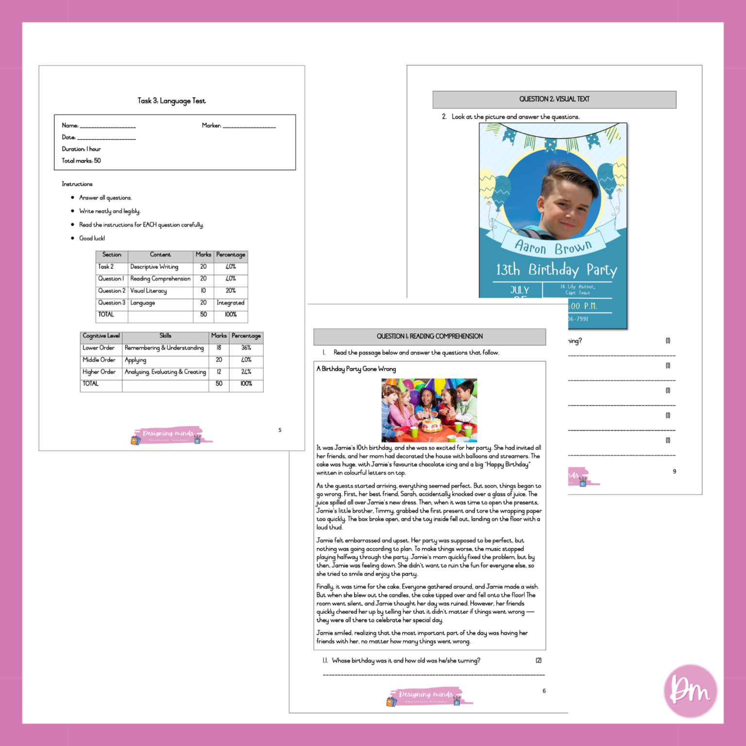 Grade 6 English FAL Term 1 Test – Designing Minds