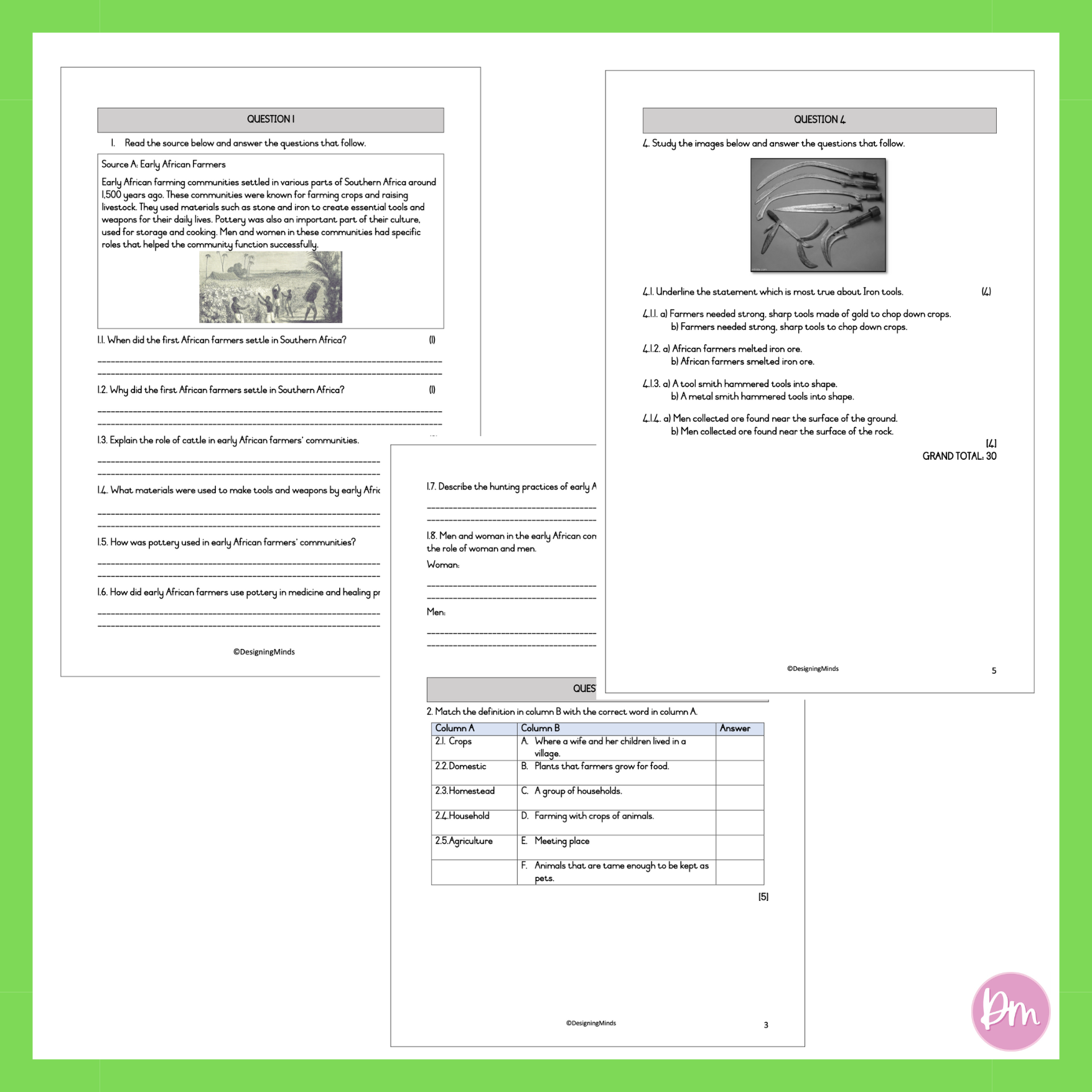 Grade 5 History Term 2 Test – Designing Minds