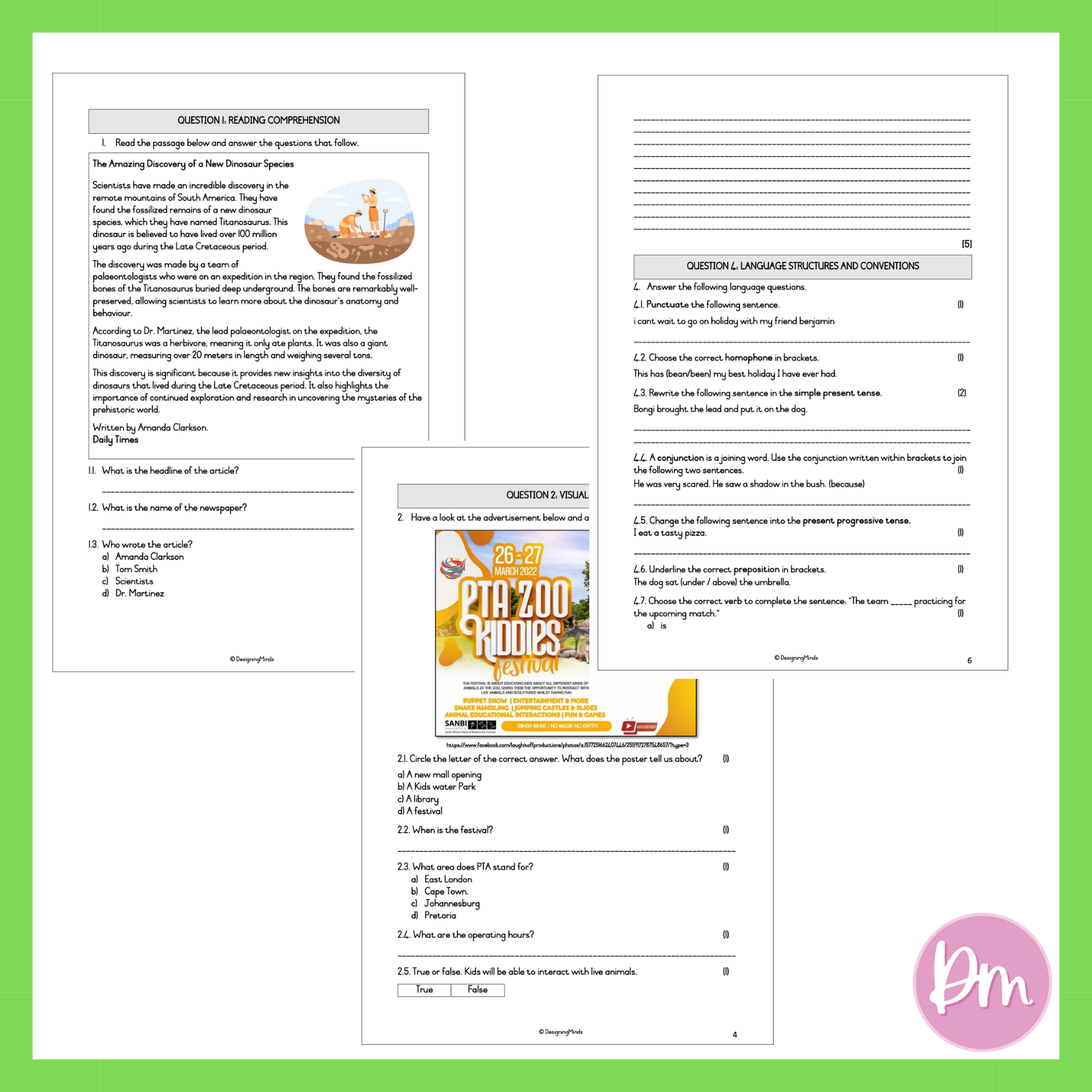 Grade 5 English FAL Term 2 Test – Designing Minds