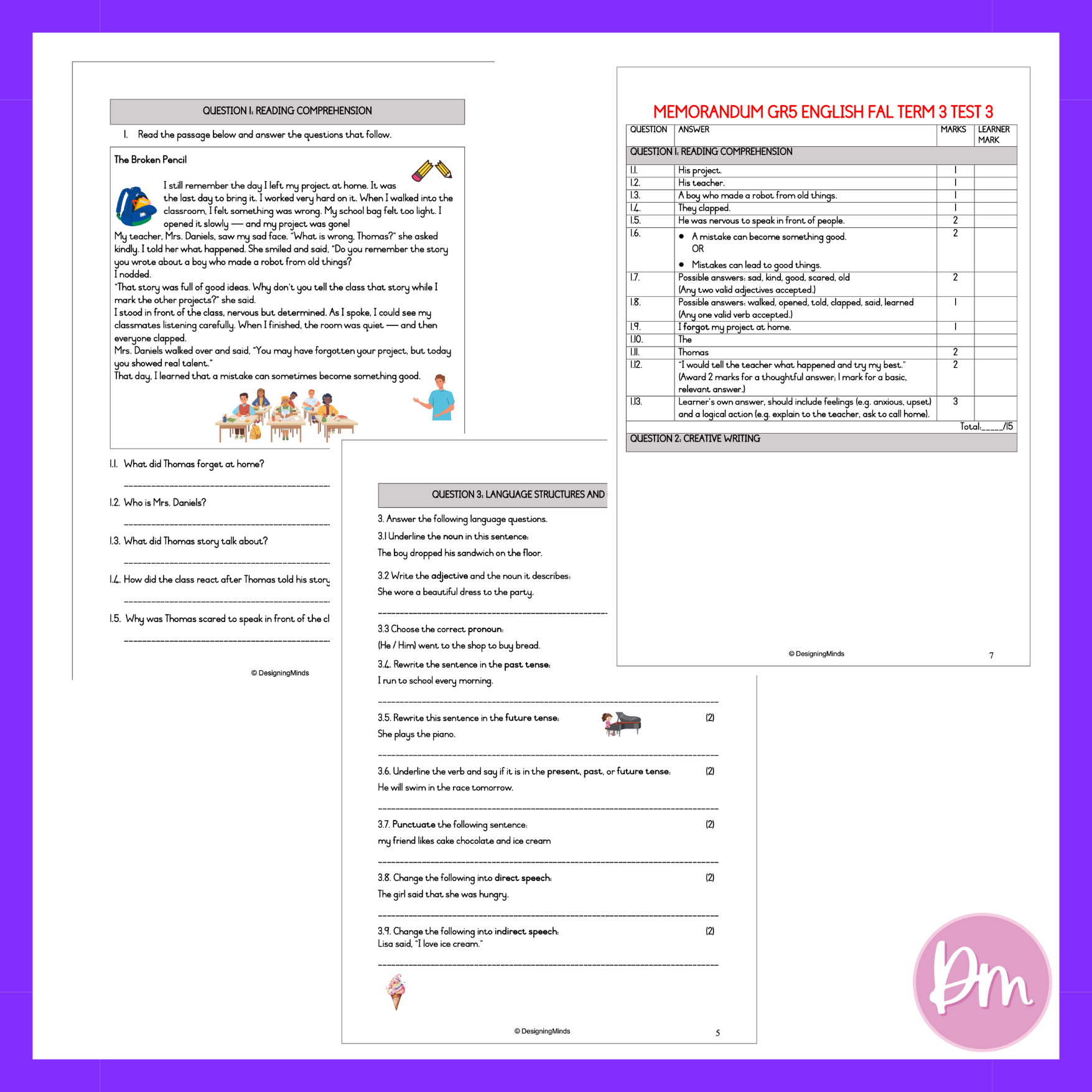 Grade 5 English First Additional Language Term 3 Practice Test 3 ...