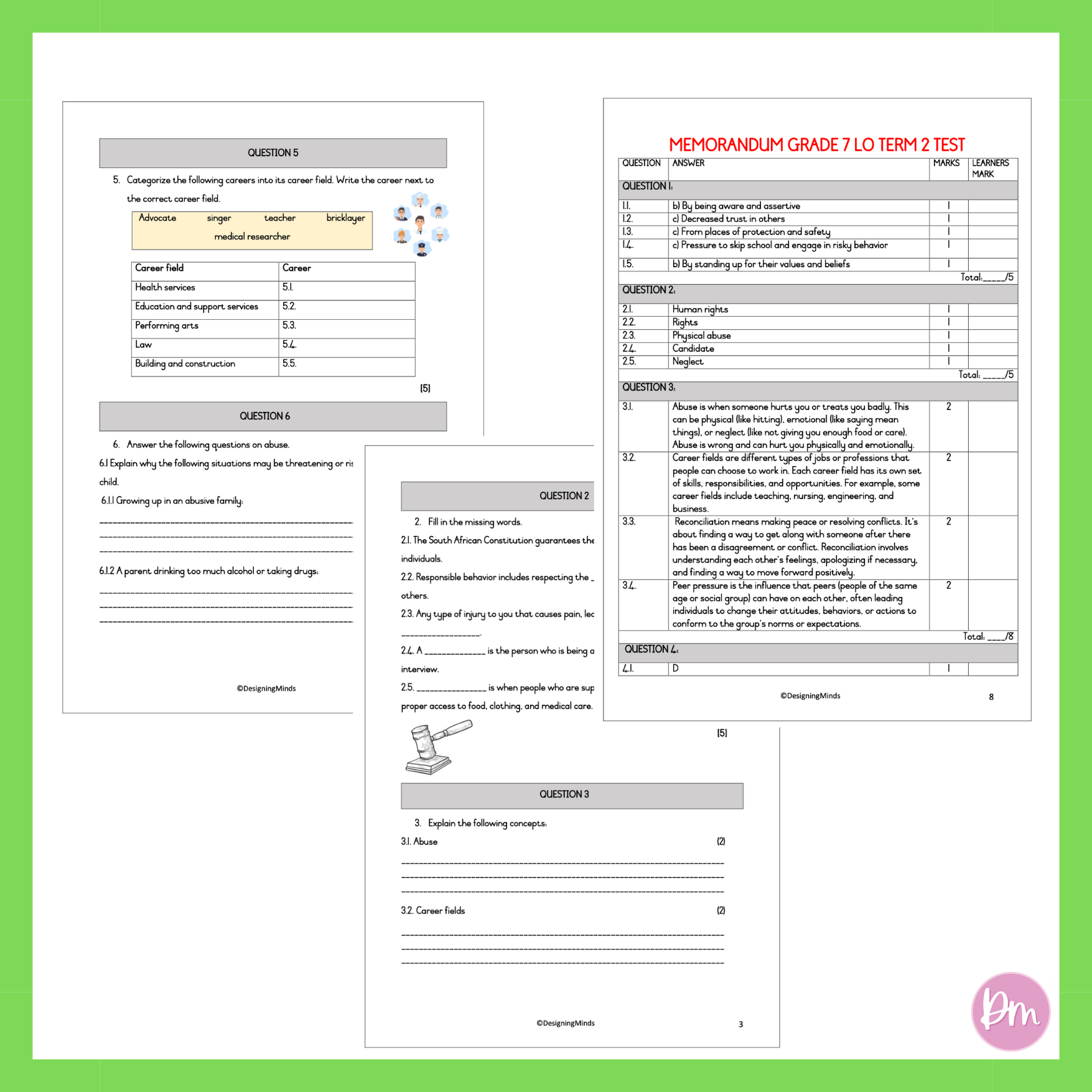 Grade 7 Life Orientation Term 2 Practice Test – Designing Minds