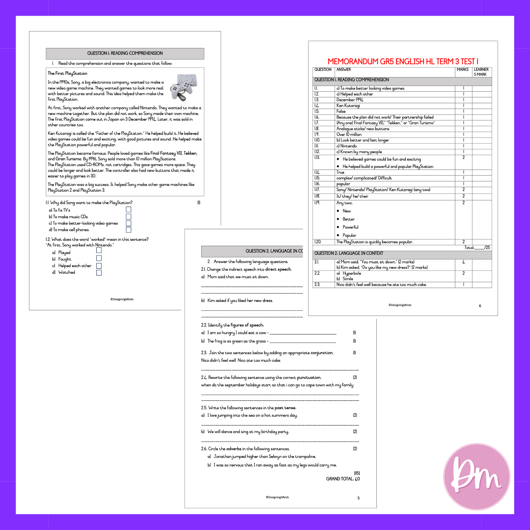 Grade 5 English First Additional Language Term 3 Practice Test 1 ...