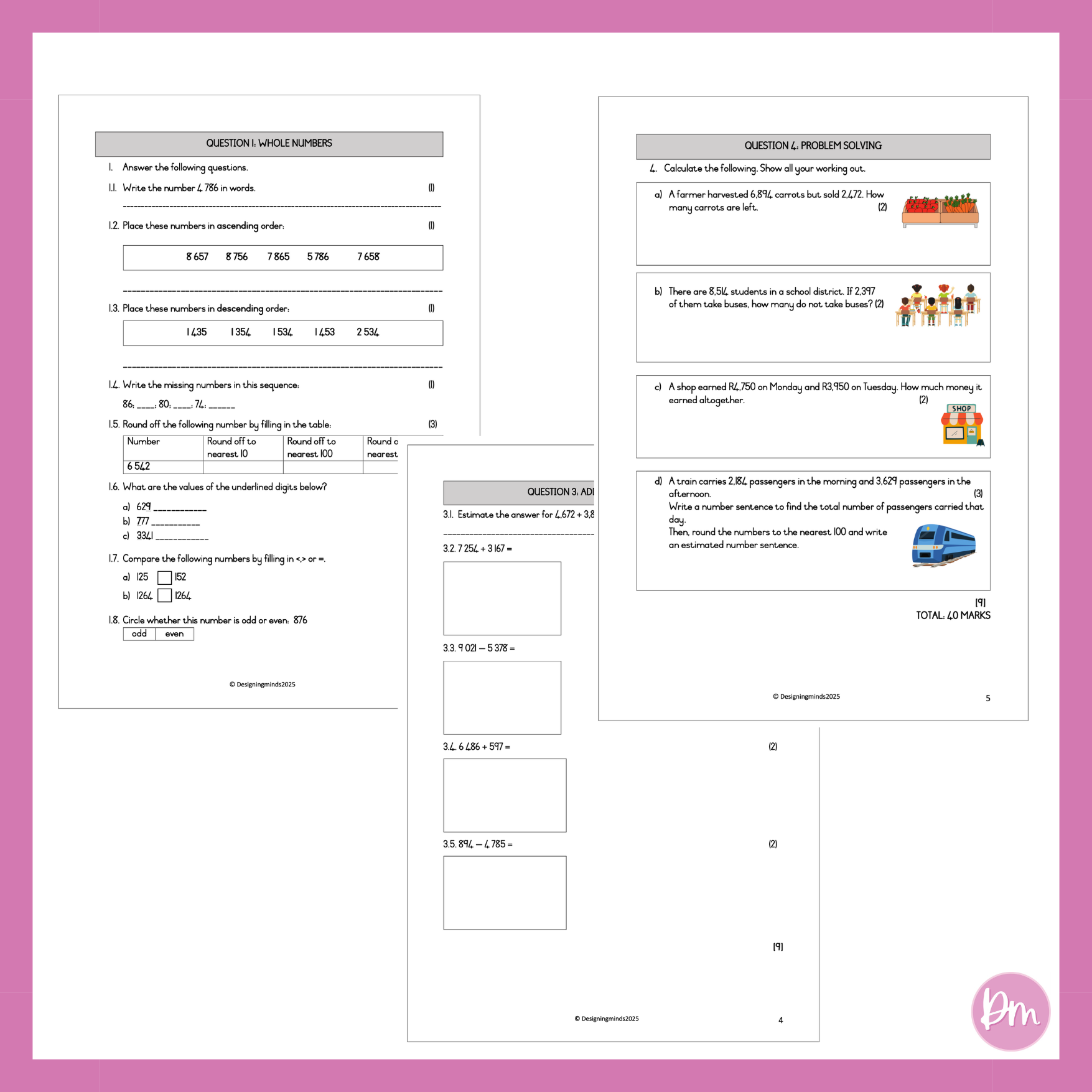 Grade 4 Mathematics Term 1 Practice Test 2 (2025) – Designing Minds